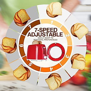 NBTX Toasters 2 Slice Wide Slot With 7-Shade Toast Settings, Slide-Out Crumb Tray, Auto-Shutoff, Faster Heating Speed, Toast Lift Perfect for Toasting Bread Bagels Waffles and Puff Pastry, Red