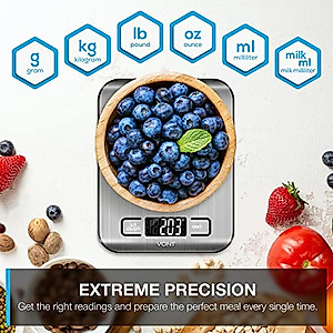 Vont 'Milo' Kitchen Scale, Food Scale, Digital & Mechanical Scale with Beautiful LCD Screen, 6 Measurement Units, Gram Scale Used for Weight Loss, Baking, Cooking, 304 Food Grade Stainless Steel
