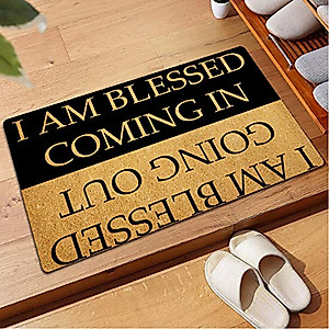 Julia Funny Welcome Doormats Hello Doormat I AM Blessed Coming I AM Blessed Going Out Bless Doormat (23.7 in X 15.6 in) Fabric Top with a Anti-Slip Rubber Back for The Entrance Way Indoor Doormats