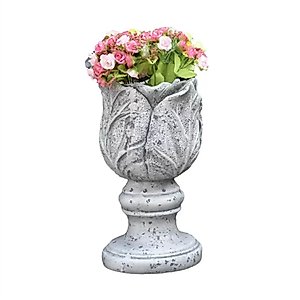 Flower Pot Garden Planters for Outdoor Plants, Round Classic Ceramic Flower Pots Indoor Traditional Front Porch - Large Imitation Stone Decorative Patio Deck House Plants, Succulents, Flowers
