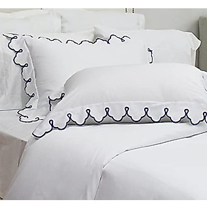 Scalloped Duvet Cover Set King White/Navy