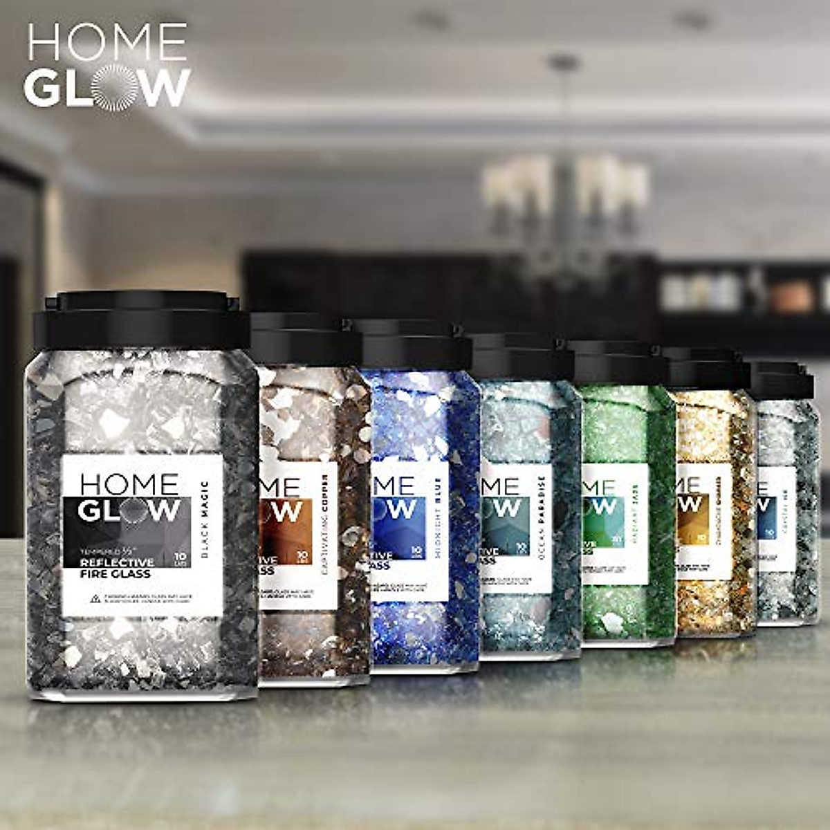 HOMEGLOW Fire Glass. Black 1/2 inch. Reflective Tempered Glass Rocks for Gas or Propane Fire Pit or Fireplace. 10 Pounds.