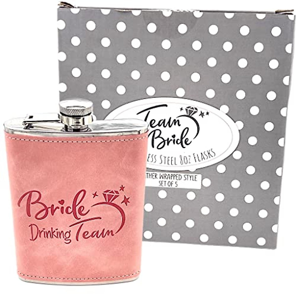 Bridesmaids Proposal Gift For Wedding, Stainless Steel & Leather Flask 8 Oz, Leakproof & Stamped With Team Bride. For Bachelorette Party Favors or bridesmaids Gift Boxes. (Sand Pink, 5)