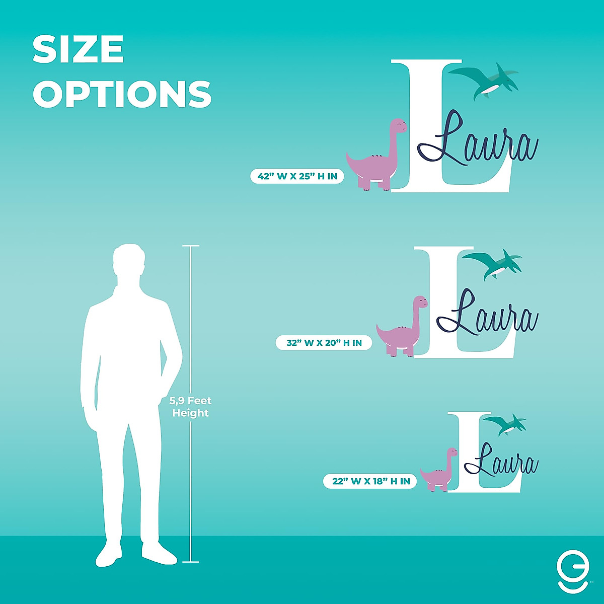 Custom Name & Initial Dinosaur Wall Decals I Personalized Dinosaur Bedroom Decor for Boys or Girls I Dinosaur Birthday Party Supplies I Nursery Wall Decal (Wide 32" x 20" Height)