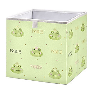 JIPONI Cute Princess Frogs Foldable Storage Basket Bin, Storage Cube Box Organizers for Toys, Clothes, Closet, Shelves 11x11x11 In