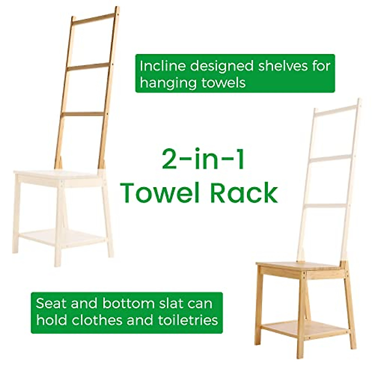 HYNAWIN Bamboo Bath Towel Rack, Multifunctional Bathroom Floor Shelf, Floor Storage Rack, Chair with Towel Rack, for Bathrooms and Bedrooms