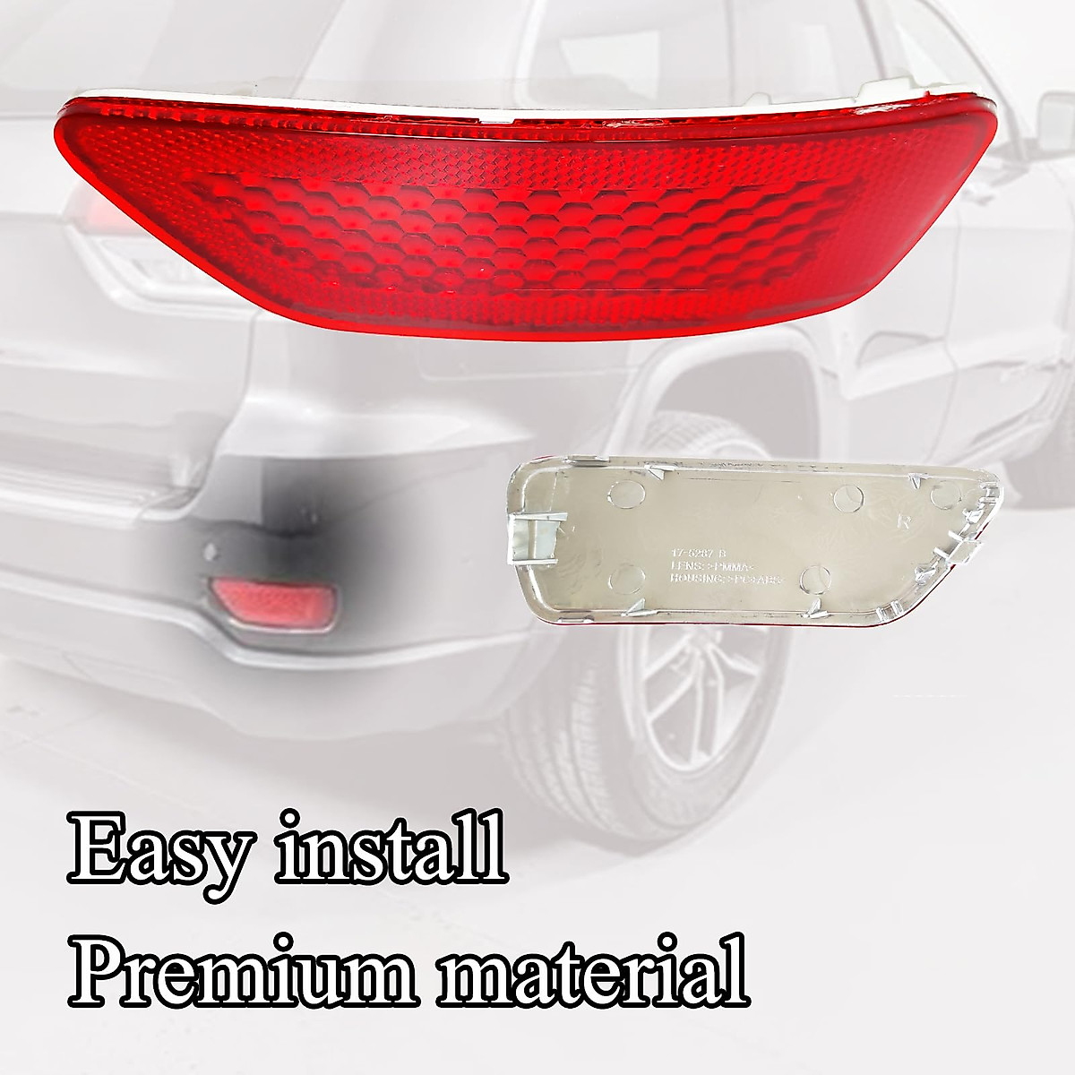 WGOHUI 57010720AC Right Passenger Side Rear Reflector Light Compatible with Jeep Grand Cherokee 2011-2021, Jeep Compass 2011-2017, Dodge Journey 2011-2020 with Fascia, Red Lens, CH1185100