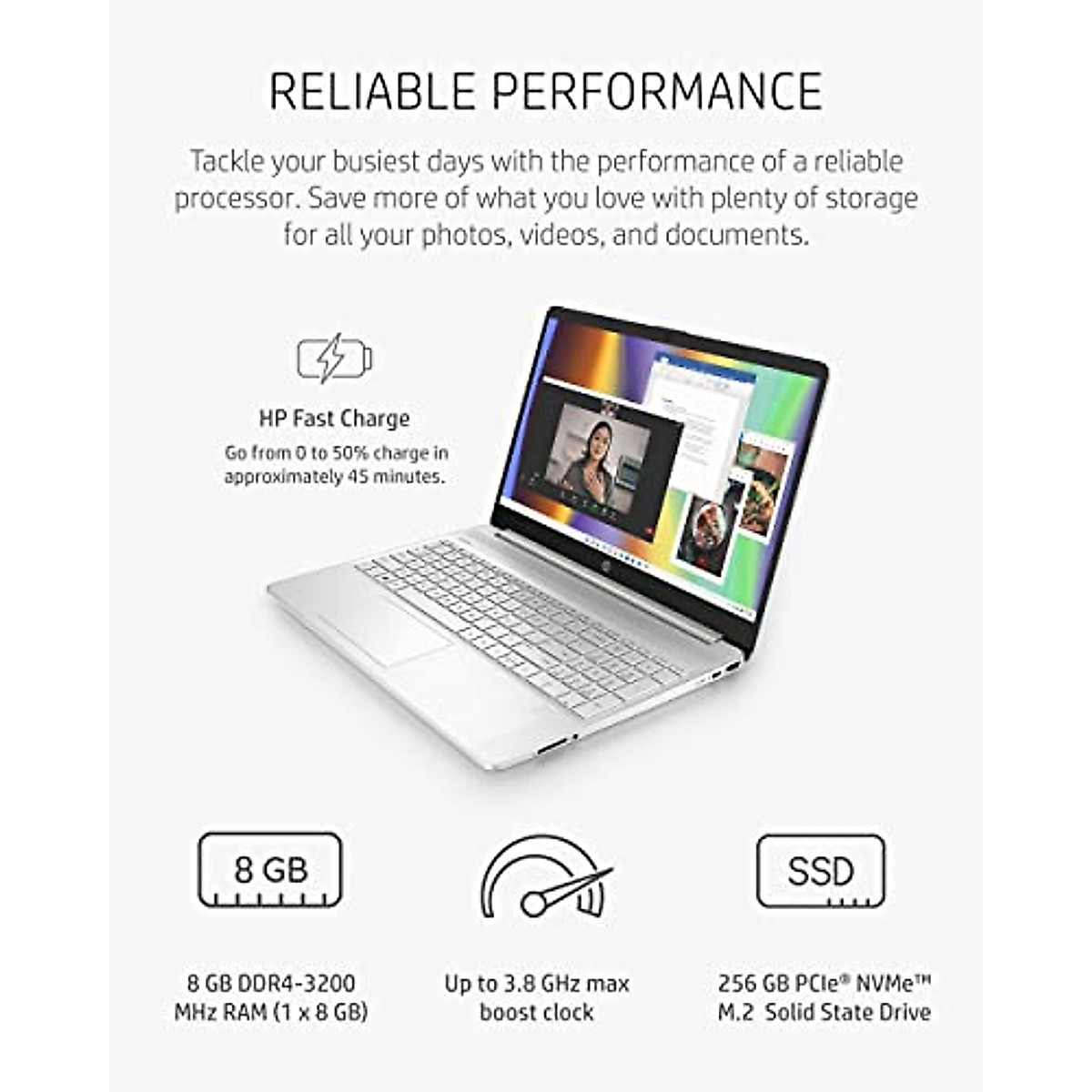 HP 15" Laptop, AMD Ryzen 3 5300U Processor, AMD Radeon Graphics, 256 SSD, Windows 11 Home in S Mode (15-ef2010nr, Natural Silver)