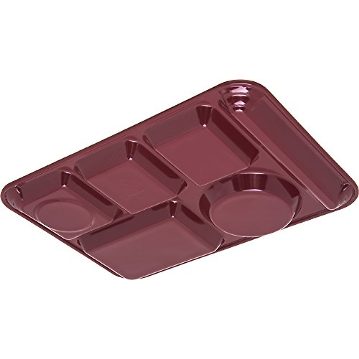 Carlisle FoodService Products Plastic Meal Tray Left-Handed Heavyweight Lunch Tray with 6-Compartments for Schools, Cafeterias, and Dining Halls, Melamine, 14 x 10 Inches, Dark Cranberry, (Pack of 12)