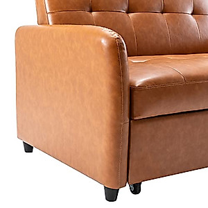 XD Designs PU Leather Convertible Sleeper Sofa Bed, Modern Multi-Function Pull Out Couch with Hardwood Frame, Adjustable Oversized Armchair with Dual USB Ports for Small Space (Brown + PU)