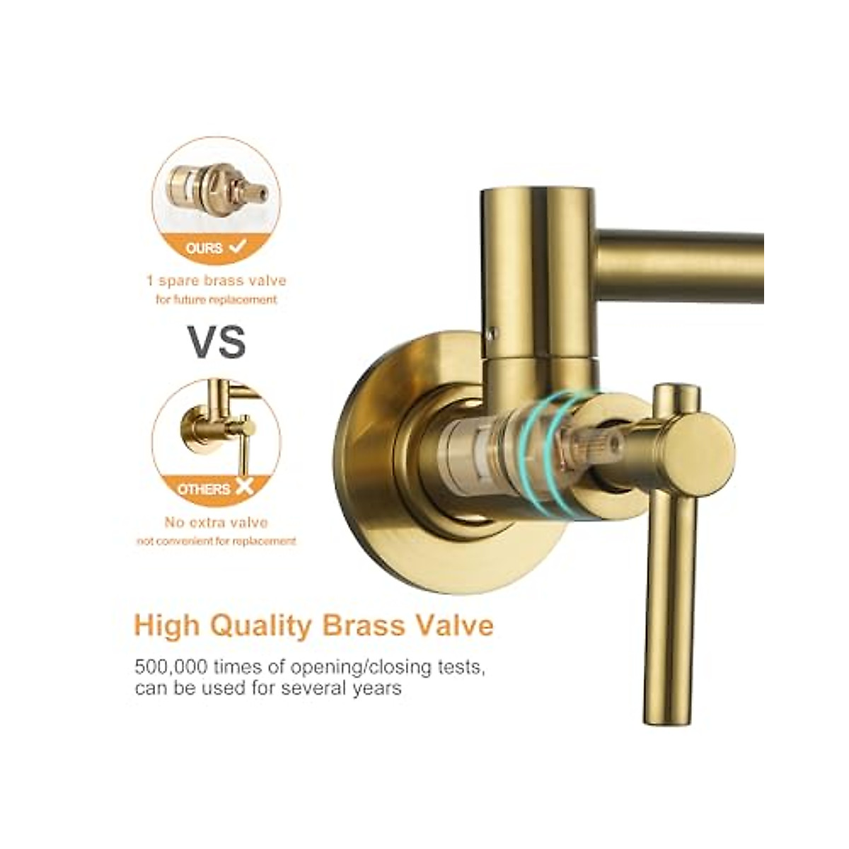 iVIGA Wall Mount Pot Filler, Gold Brass Pot Filler Faucet with 2 Handles, Single Hole Stretchable Faucet with Double Joint Swing Arm Pot Filler Above Stove