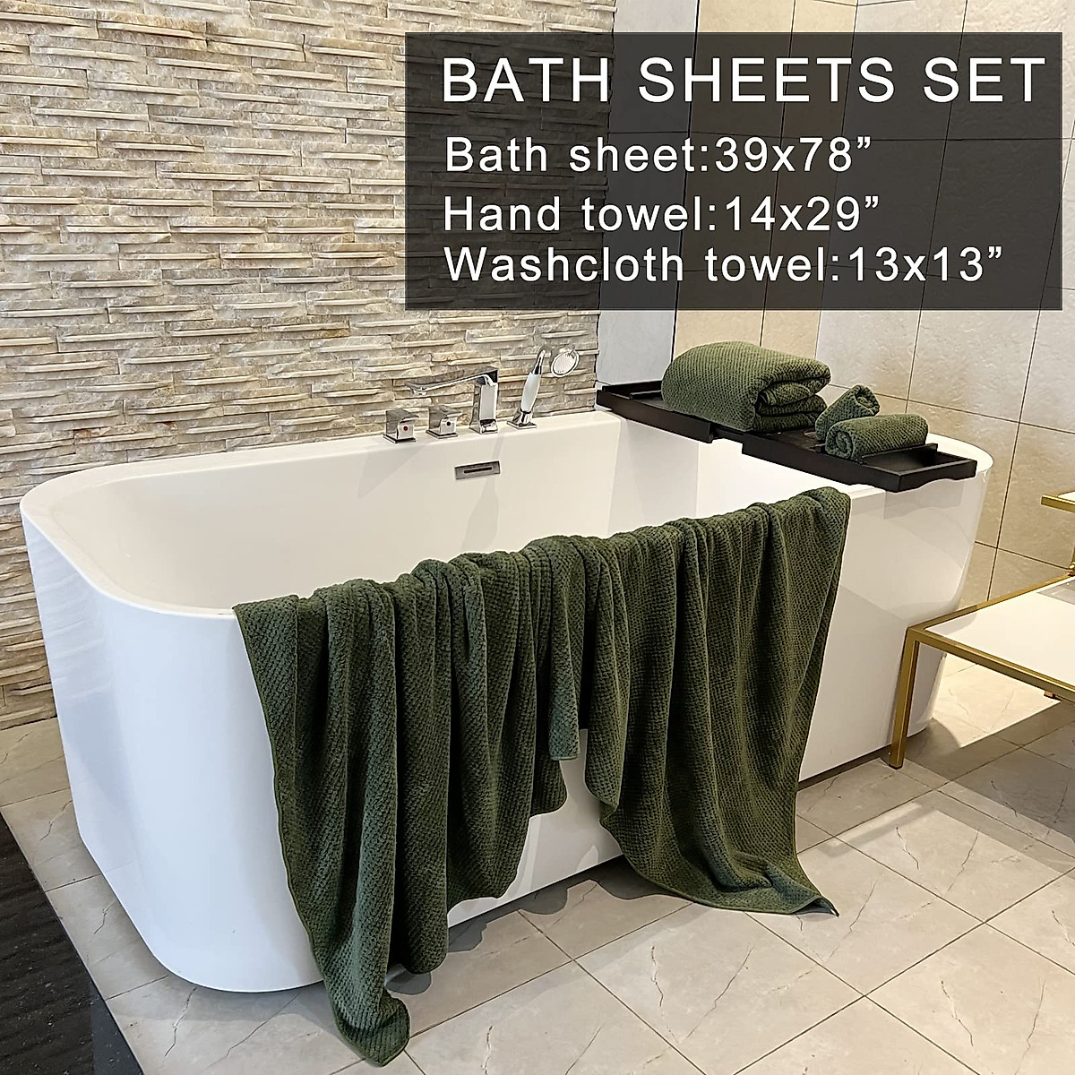 YTYC Towels,39x78 Inch Oversized Bath Sheets Towels for Adults Luxury Bath Towels Extra Large Sets for Bathroom Super Soft Microfiber Shower Towels 80% Polyester(Olive Green,6 Piece)