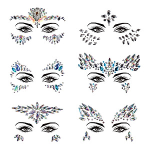 Face Gems, 6 Sheets Mermaid Face Jewels for Makeup Rave Festival Halloween Stick on Face Body Self Adhesive Rhinestone Gemstones Stickers