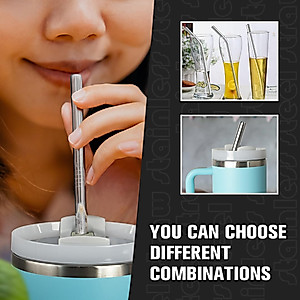 8 Piece 5/16 inch (8mm) Wide Straight Stainless Steel Straws for Travel 40oz Tumblers, 12 Inch Long Reusable Metal Straws, Replacement Straws with Silicone Tips & Cleaning Brush, Silver