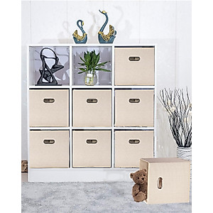 NEATJELAI Storage Cubes 13 Inches Cube Storage Organizer Bins Linen Fabric Storage Container with Metal Hallow Handles,Foldable Design for Shelves Closet Organizers and Storage, 4 Pack, Beige