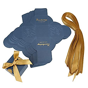 Yoption 50pcs Wedding Party Favor Boxes, Navy Blue Wedding Birthday Candy Boxes, Chocolate Treat Gift Boxes with Ribbon for Wedding Bridal Baby Shower Birthday Party Decoration, 2.5X2.5 X2.5 inches