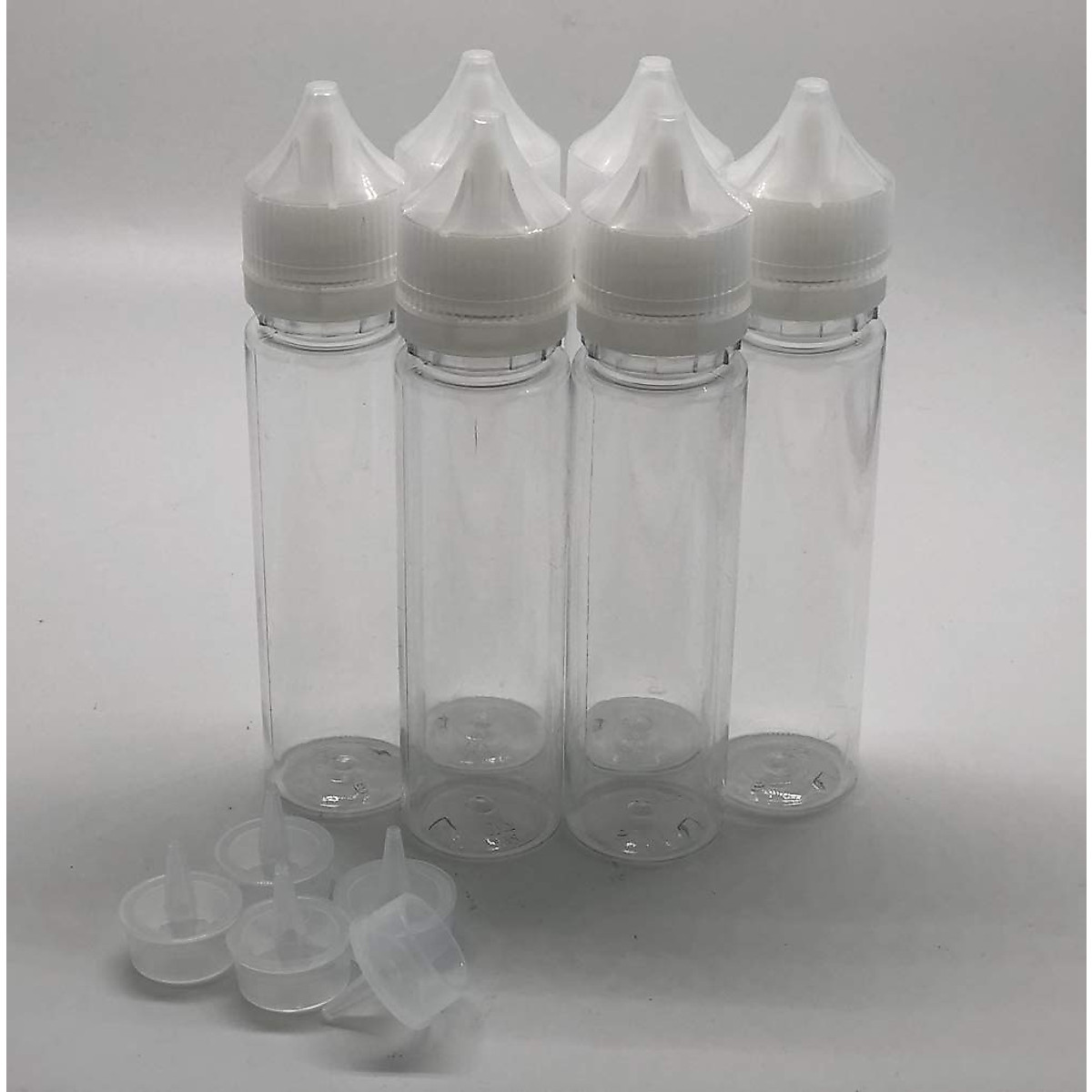 Sunday 7 Squeezable 60ml Empty Drop Bottle Food Grade PET Transparent Plastic Bottle With Childproof Tampering White Cap. Gift Sticker Labels (6 PCS)