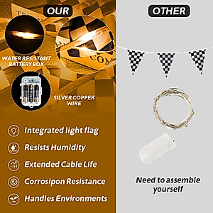 Aurelema Light up Black and White Checkered Flag Banner, 32.8 ft Racing Flags Plastic Race Flags Checkered Pennant Banner with 8 Light Modes for Nascar Race Themed Party Decorations Supplies