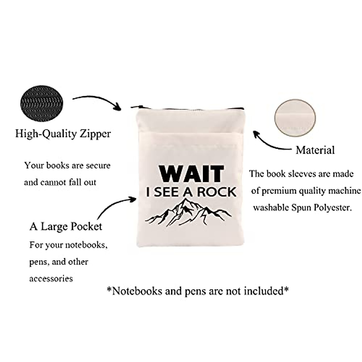 Geology Book Sleeve with Zipper Wait I See A Rock Book Covers Rock Collector Geology Teacher Gift (See A Rock)