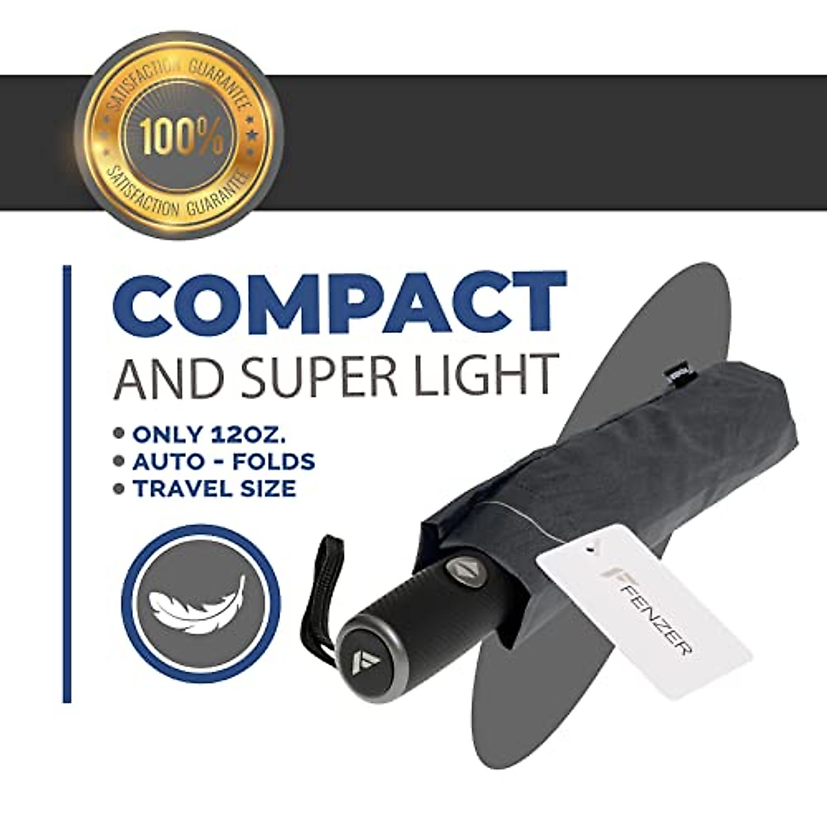 Windproof"TEFLON" Coated Travel Umbrella - Auto Open/Close - Travel Stylish Lightweight Design for Women/Men (Dark Grey)