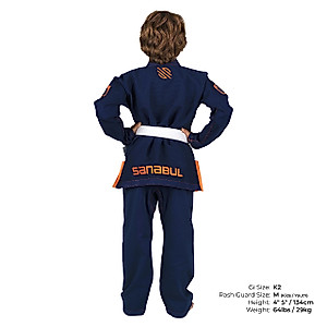 Sanabul Future Legends BJJ Gi for Kids Jiu Jitsu Gi Kimono for Children Youth Preshrunk Fabric & BJJ White Belt Included - Navy/Orange, K1