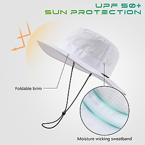 UVSAI UPF 50+ Bucket Sun Hat with Laser Perforated Mesh Cooling Adjustable Breathable Lightweight for Outdoor Men Women White