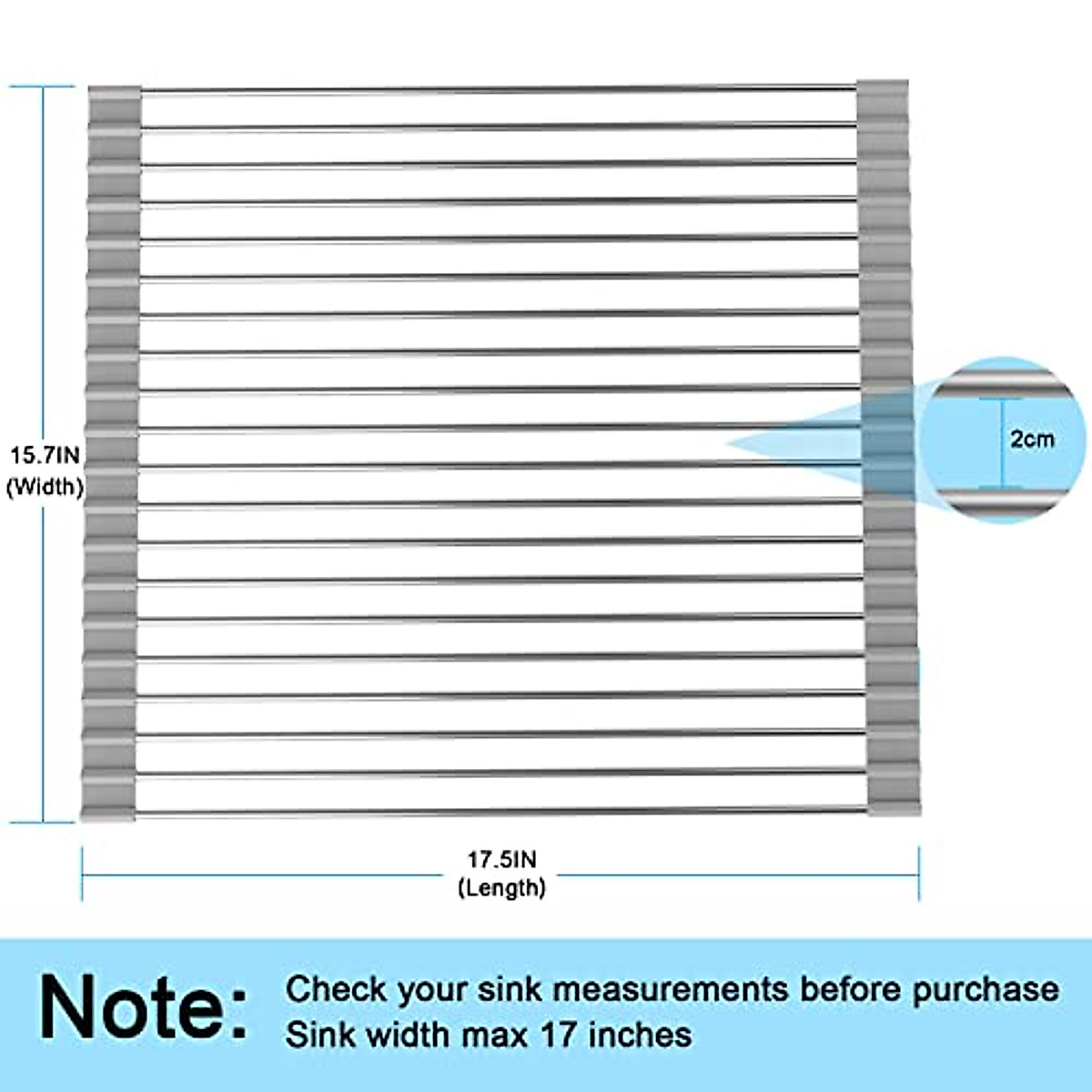 Haydyson Roll Up Dish Drying Rack, 17.5" x 15.7", Multipurpose Sink Drying Rack, Stainless Steel Sink Rack Dish Drainer Heat Resistant Dish Racks for Kitchen Counter