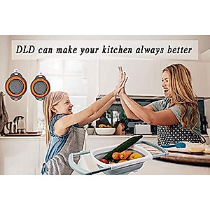 DLD Kitchen Collapsible, Collapsible Silicone,Colander Strainer Over The Sink Vegetable, Fruit Colanders Strainers With Extendable Handles, Folding Strainer for Kitchen (Gray&white)