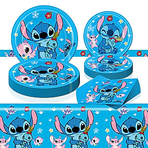 41Pcs Birthday Decorations, 20 Plates, 20 Napkins and 1 Tablecloth for Birthday Party Supplies