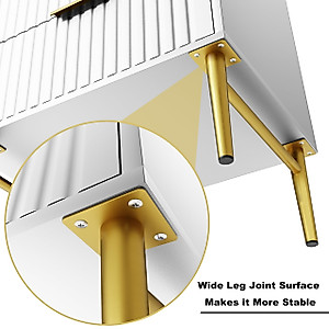 HQZX White Nightstand Set of 2 with Charging Station, Fluted Nightstand with Drawers, Modern Bedside Table with Gold Legs, End Table for Bedroom