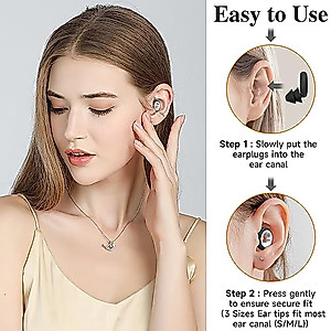 Ear Plugs for Sleeping Noise Cancelling, Reusable Silicone Ear Plugs for Noise Reduction – 6 Ear Tips in S/M/L – 33dB Noise Cancelling Earplugs for Sleep, Concerts, Snoring, Work, Travel, Black