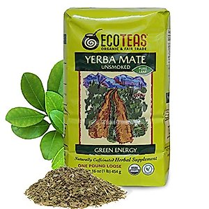 ECOTEAS - Organic Unsmoked Yerba Mate Tea Pure Loose Leaf 1Lb Detox Hi Caf Energy