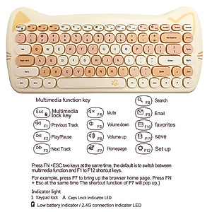 Wireless Mouse and Keyboard, Cute Cat Keyboard Mouse Combo for Present,2.4G Cordless Computer Mice with USB Receiver for Laptop PC MAC (Milk Tea Brown)