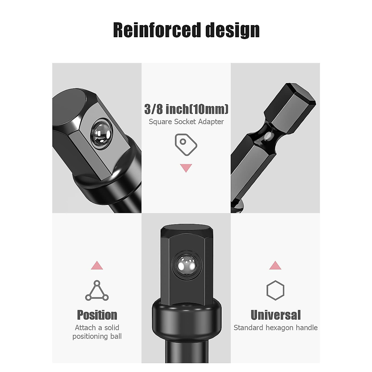 3/8 Impact Adapter, 4 Pack 3/8 Socket Adapter 1/4 Inch to 3/8 Socket Adapter Kit for Impact Driver, Automotive DIY, Extension Socket Driver Bits, Handle Nut Driver and Drills