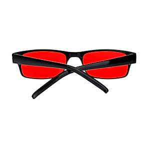 Black Rectangle Frame Red Lens Sunglasses Spring Hinge
