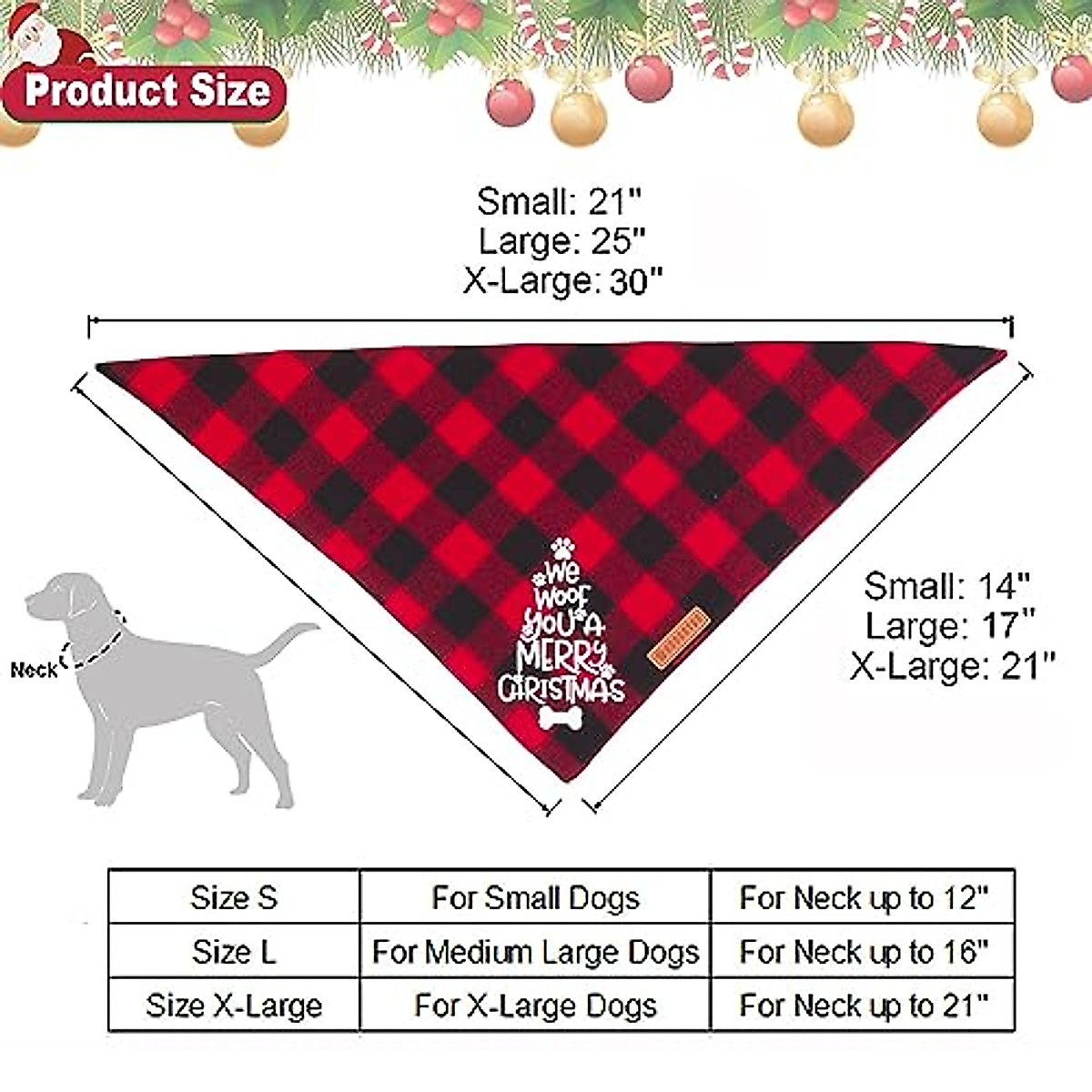ADOGGYGO Christmas Dog Bandanas, Classic Plaid Dog Christmas Scarf Bib, Multiple Sizes Offered, Woof You Merry Christmas Bandanas for Large X-Large Dogs Pets (X-Large, Red&Green-3)