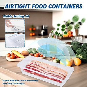 Caylielam 2-Pack Bacon Keeper Containers for Refrigerator, Airtight Fridge Meat Food Storage Boxes with Lids and Tongs, Clear and Reusable Plastic Fruit Cheese Eggs Serving Holder, Microwave Safe