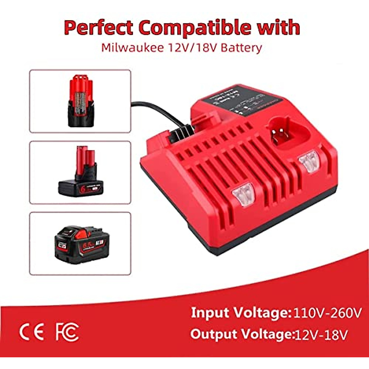 2 Packs 18V 6500mAh Replacement Battery and Charger Replacement for Milwaukee 18-Volt Li-ion Battery and M-18 Battery Charger