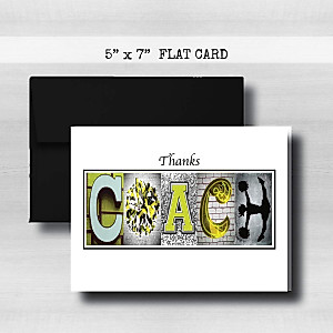 Personalized Cheerleading Yellow Coach Thank You Card, 5"x 7" FLAT CARD, Greeting Cards