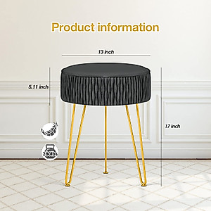 MOOWIND Vanity Stool for Makeup Room Bedroom, Modern Multifunctional Vanity Stools Chair Round Ottoman Velvet Upholstered Seated Foot Rest Dressing Stool with Golden Leg, Side Table End Table,Black