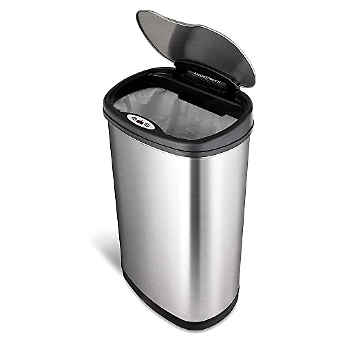 Ninestars 13.2 Gal Rectangular Stainless Steel Automatic Soft Close Motion Sensor Trash Can with Manual Mode, Ring Liner, and Non-Skid Base (2 Pack)