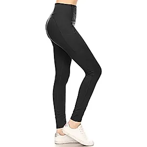 Leggings Depot Women's High Waisted ActiveFlex Leggings Pants (W/Pockets-Full Length, Black, L)