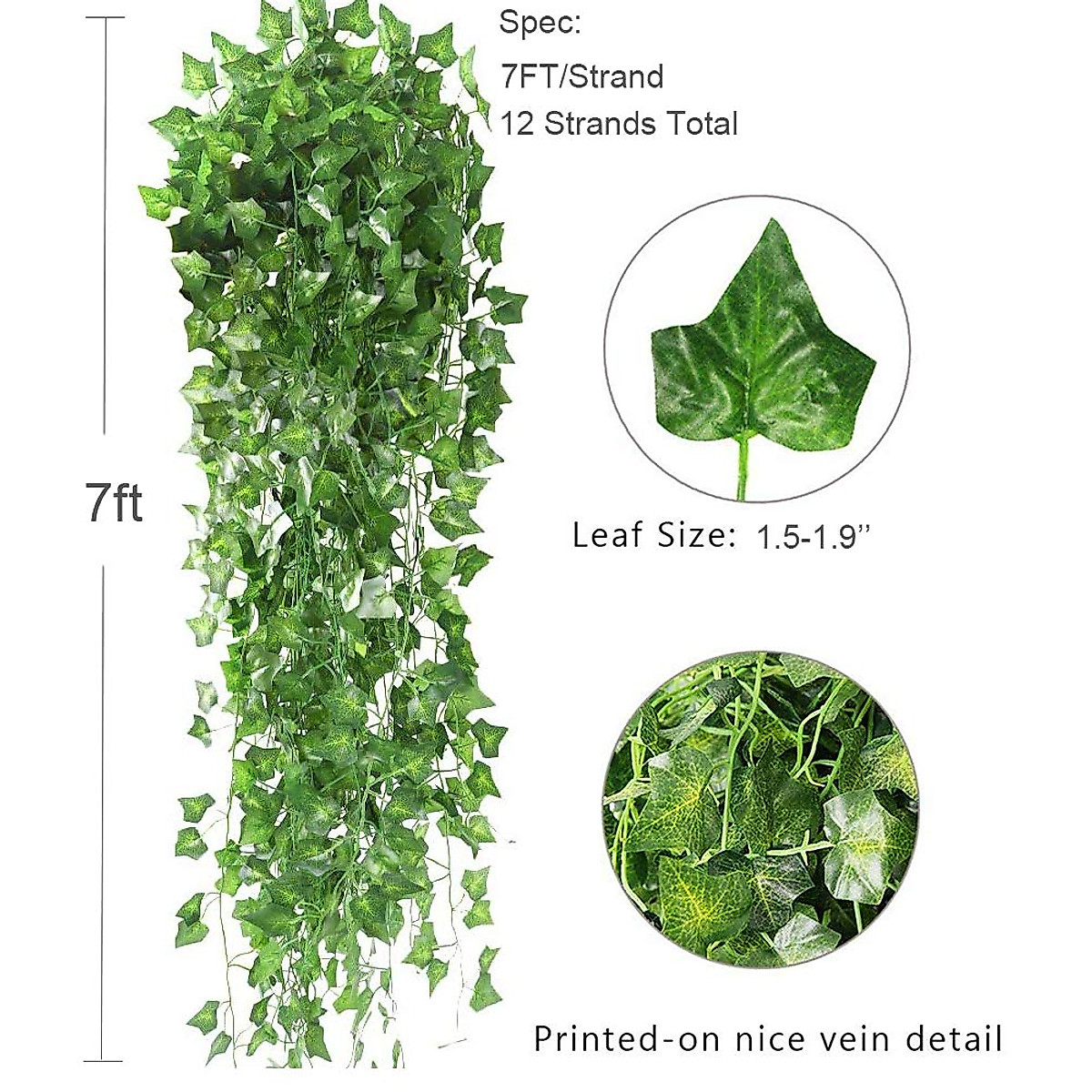 Giftown 12 Strands 84Ft Artificial Ivy Garland Fake Leaf Plants Hanging Vine UV Resistant Green Leaves for Home Kitchen Garden Office Wedding Wall Décor