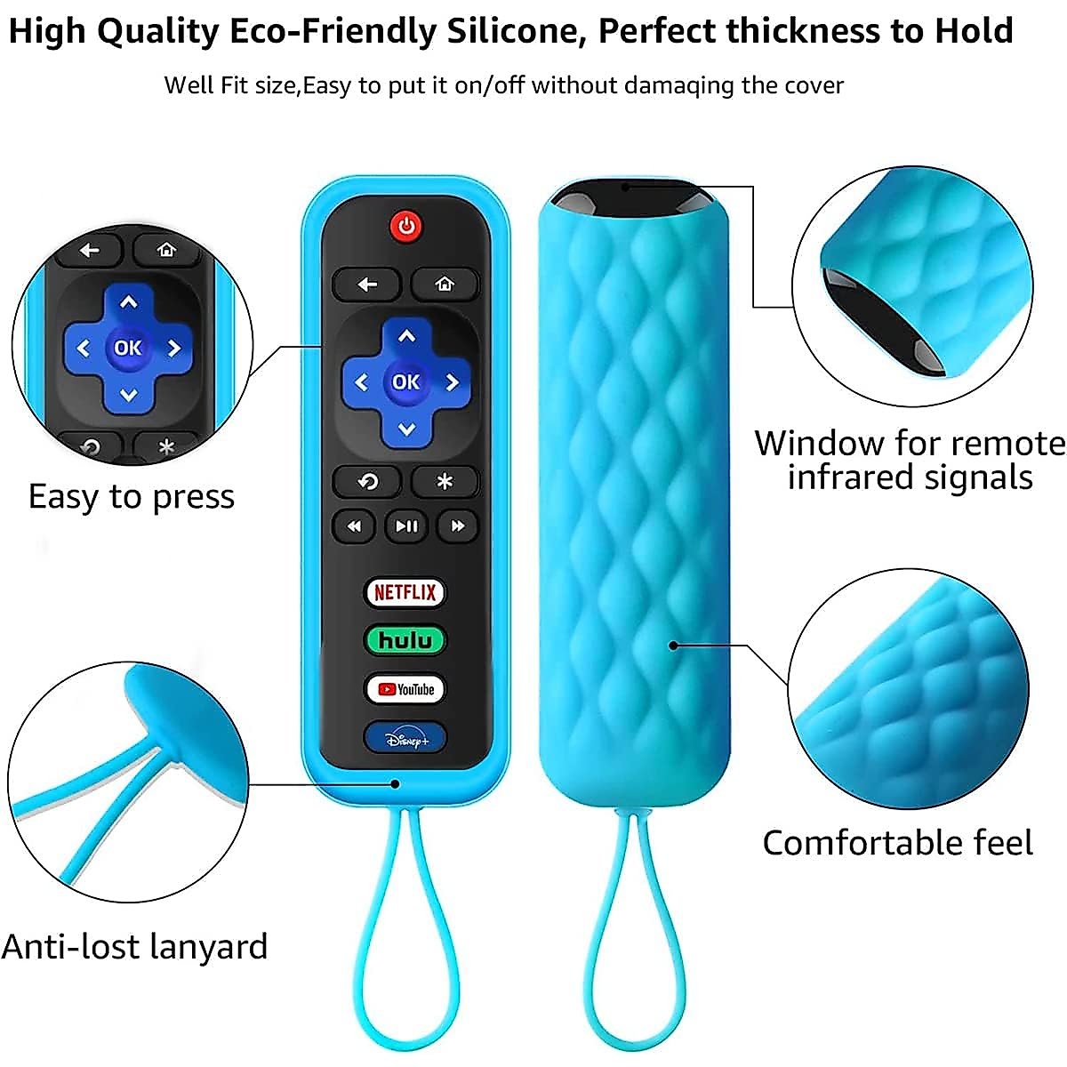 Replacement Remote for Roku TCL TV with Luminous Silicone Case, Compatible for TCL Roku, Hisense, Onn, Sharp, Element, Westinghouse, Philips Roku Series Smart TVs (Not for Roku Stick and Box)