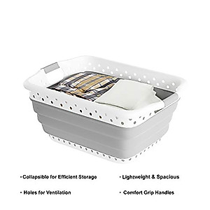 Collapsible Laundry Basket- Square Space Saving Pop Up Clothes, Multiuse Organizer/Storage Container with Comfort Grip Handles by Lavish Home (Gray)