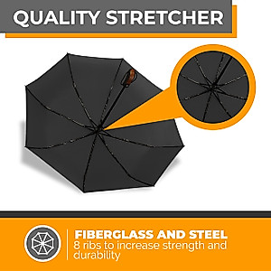 Windproof Teflon Coated Travel Umbrella - Auto Open/Close - Travel Stylish Lightweight Design for Women/Men (Black)