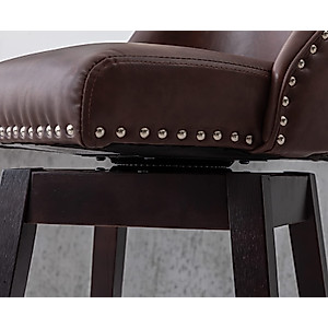 Kmax Leather Counter Height Bar Stools Swivel Farmhouse Bar Stools with Wood Legs Nailhead Footrest for Kitchen Island, Set of 2- Chocolate