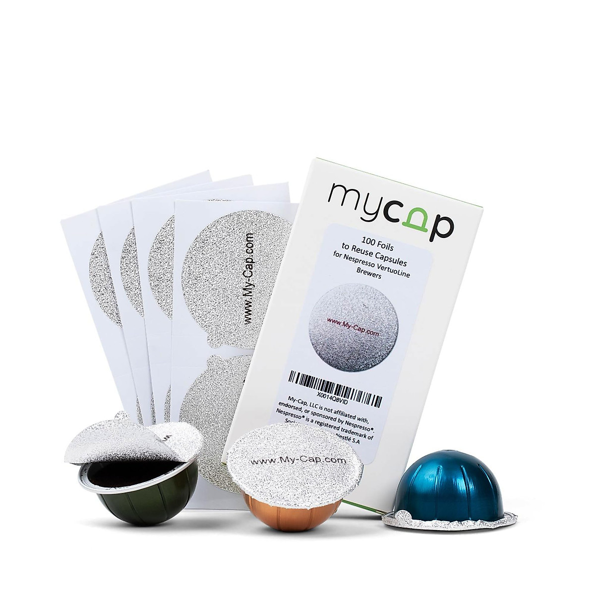 My-Cap 100 Foil Seals for Nespresso Vertuo Pods - Foil Lids to Reuse Nespresso VertuoLine Capsules - Aluminum Lids Seals Foil - Reuse your Nespresso Coffee Capsules (Pack of 100)