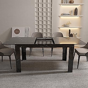 5-7.2FT Extendable Dining Room Table for 8-10, Modern Rectangular Expandable Transfomer Dining Room Table for Space-Saving Kitchen Small Space (High Glossy Black)