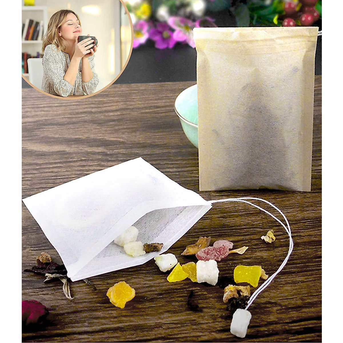 200PCS Tea Filter Bags, Tea Bags for Loose Leaf Tea Safe & Natural Material, Disposable Tea Infuser for Loose Leaf Tea, Coffee, Spice, Herbs